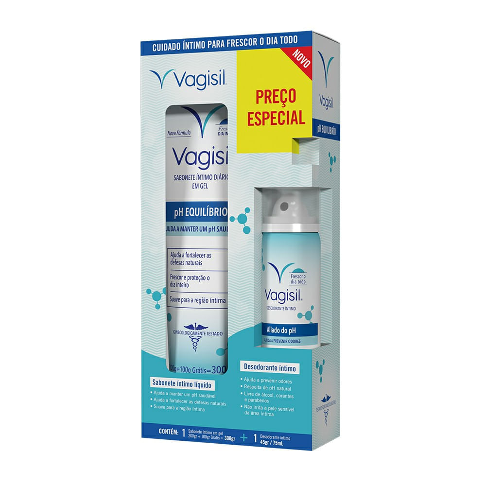 Kit Vagisil Sabonete Íntimo Em Gel 300g + Desodorante Íntimo 75ml ...