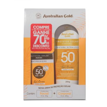 Kit Australian Gold Protetor Solar Gel Creme Facial Fps50 50g ...