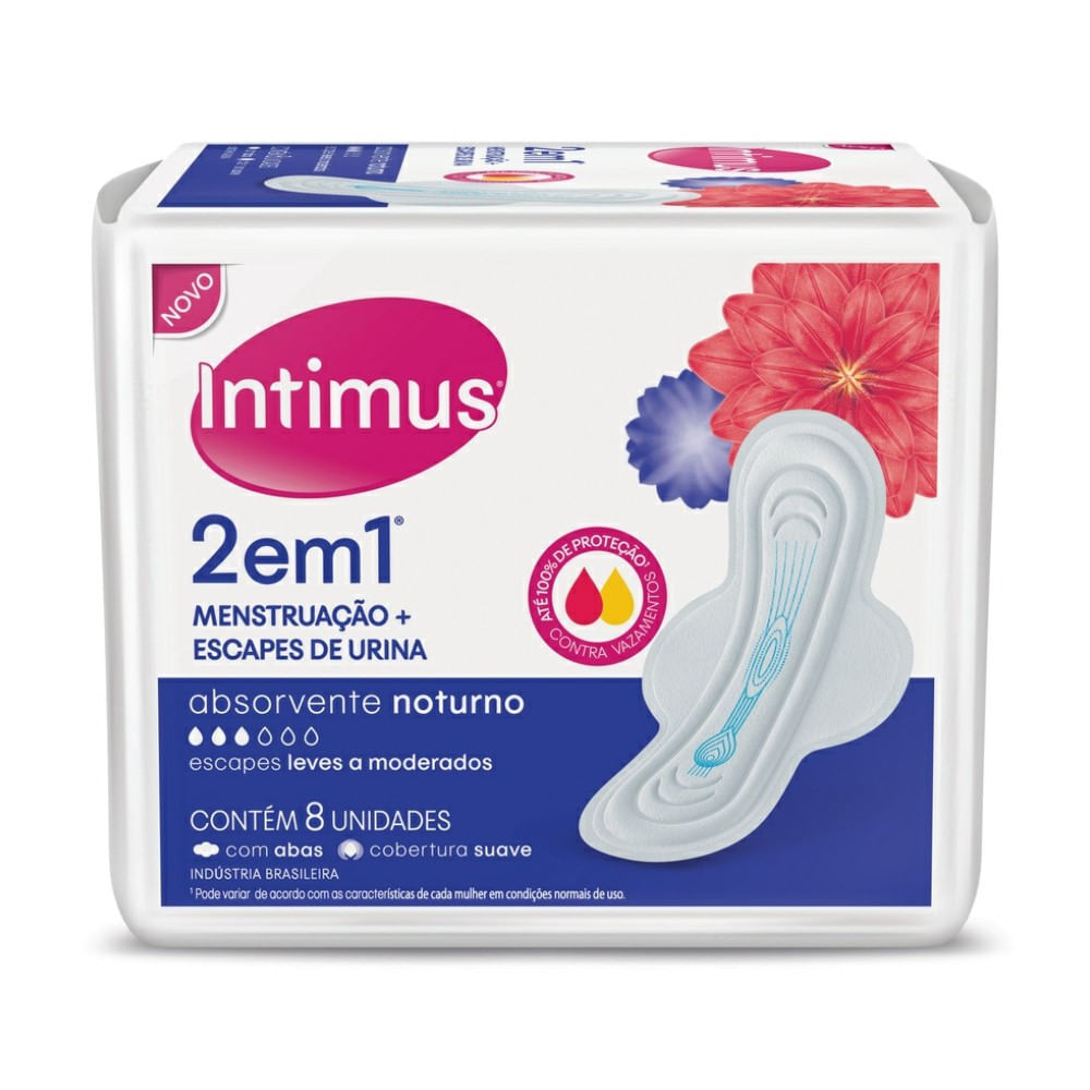 Absorvente Externo Intimus 2 em 1 Noturno Suave Com Abas 8 Unidades ...