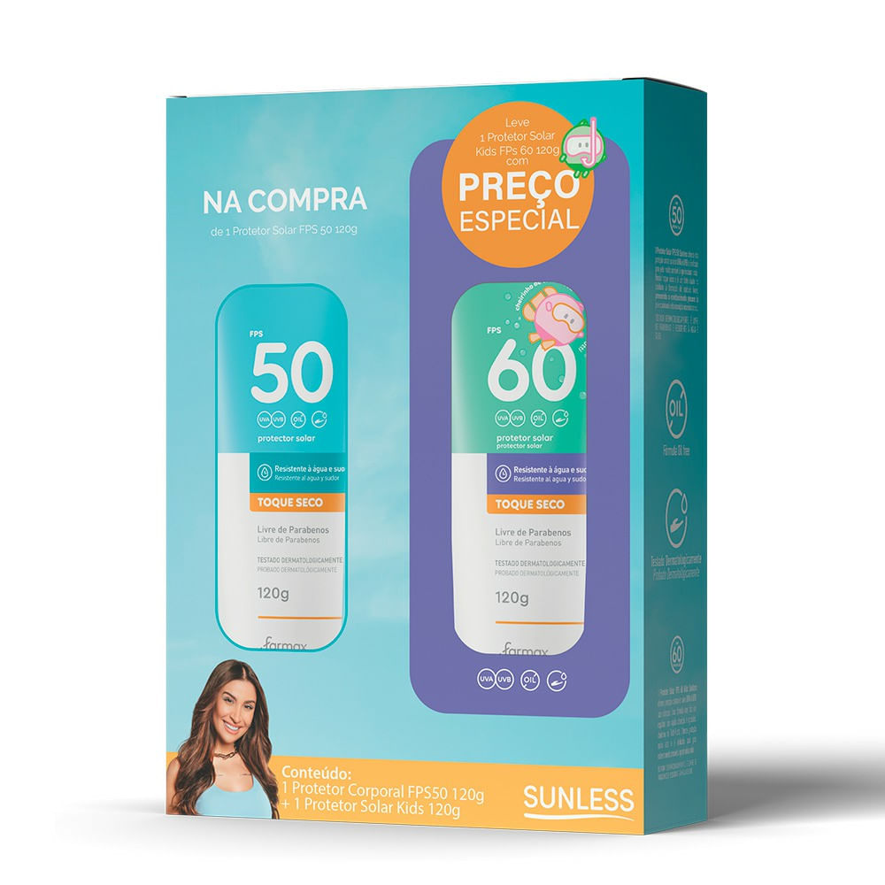 Kit Sunless Protetor Solar Corporal FPS50 120g + Protetor Solar Kids ...