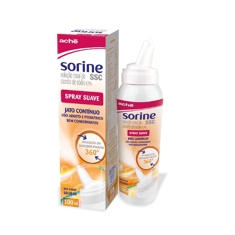 Solução Nasal Aché Sorine SSC 0,9% Spray Suave Jato Contínuo 100ml ...